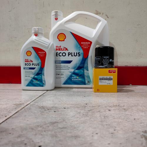 Jual Paket Oli Shell Helix Eco Plus 0W-20 Isi 4 Liter + Filter Oli Agya ...