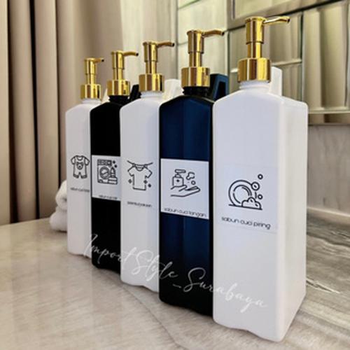 Jual botol sabun aesthetic JERIGEN PUMP 1L KOTAK HITAM / PUTIH LABEL ...