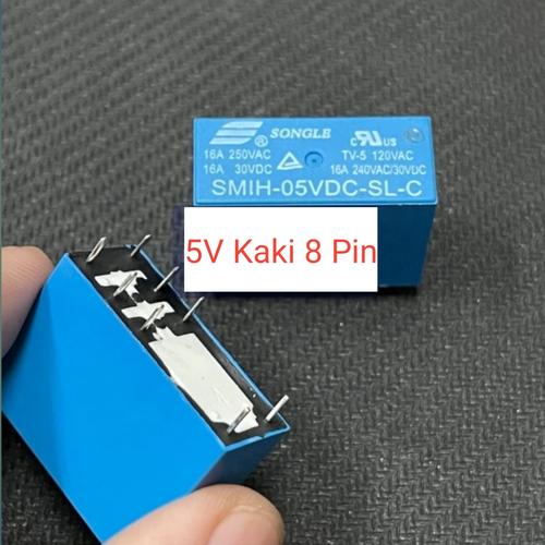 Jual relay songle 5volt kaki 8pin SMIH 5vdc-sl-c 16A biru ampere besar ...