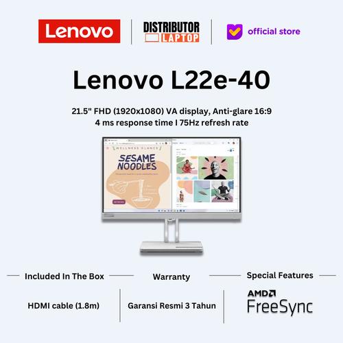 Jual Monitor Lenovo L22e-40 22" FHD VA 4ms 75Hz HDMI VGA VESA Freesync ...