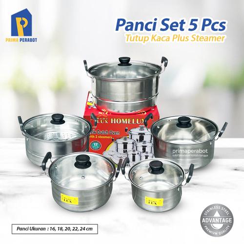 Jual Panci Set Tutup Kaca 5 Pcs Special NDO Homelux Plus Steamer - Kota ...