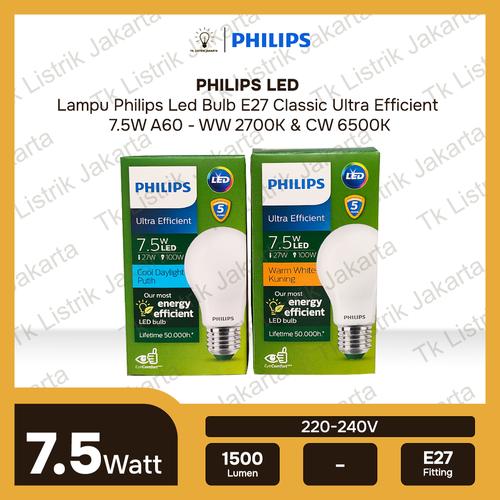 Promo Lampu Philips Led Bulb E27 Classic Ultra Efficient 7.5W A60 - WW 2700K - Jakarta Utara ...