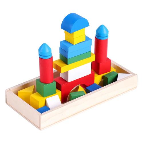 Jual mainan edukasi anak puzzle kayu balok susun building block isi 26 ...