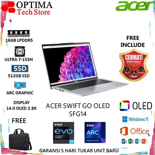 Jual ACER swift GO OLED SFG14 intel EVO ULTRA 7-155H Ram 32GB 1TB W11 ...