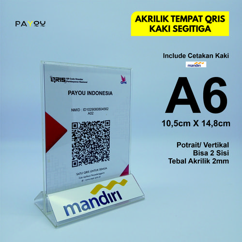 Jual Akrilik Tempat QRIS/ Barcode A6 2mm Kaki Segitiga Logo MANDIRI ...