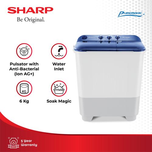 Promo SHARP Mesin Cuci 2 Tabung ES-T65NT-BL Blue 6 Kg Cicil 0% 3x ...