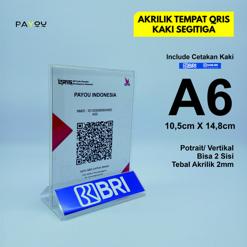 Jual Akrilik Tempat QRIS/ Barcode A6 2mm Kaki Segitiga Logo BRI - Kab ...
