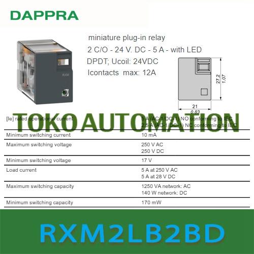 Jual RXM2LB2BD 2CO 24VDC 5A with LED miniature plug-in relay SA77 - Jakarta Utara ...