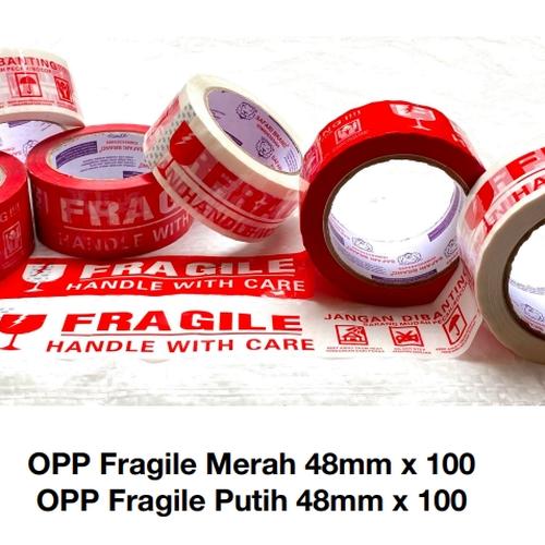 Jual lakban Fragile Merah 48mm x 100yard Isolasi Fragile Putih - Kota ...