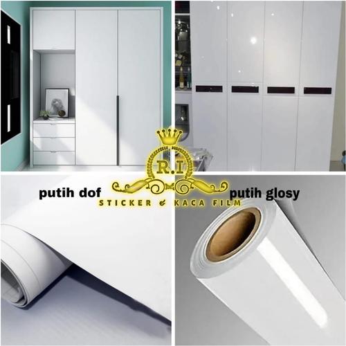 Jual stiker wallpaper lemari sticker putih polos glosy dof meja dapur ...