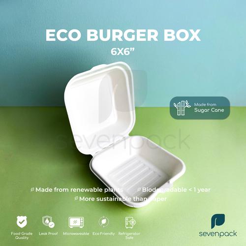Jual Eco 6x6" Burger Box (Made from Sugarcane Bagasse) - Kotak Makan Clamshell EcoFriendly ...