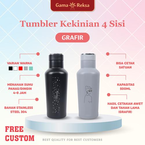 Jual ( SEHARI JADI )Custom Tumbler Termos Kekinian Stainless Steel Vacum Flask 4 Sisi Datar ...