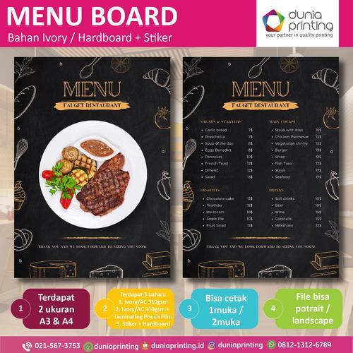 Jual Cetak Daftar Menu Board / Menu Resto A3 - A4 - A3.Ivry/AC310gr, 1 ...