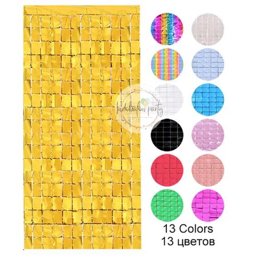 Jual tirai rumbai foil kotak / backdrop curtain tirai foil kotak - Biru ...