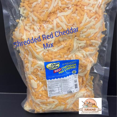 Jual Green Valley Shredded Red cheddar Mix Cheese 1kg pack keju Orange ...