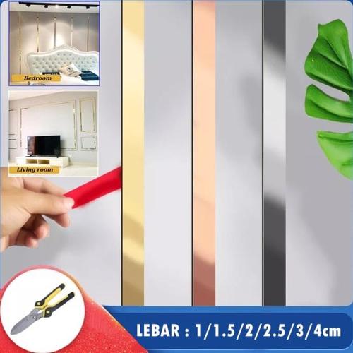Jual 3M List Plat Strip Mirror Gold Stainless Steel 0.8mm Dekorasi ...