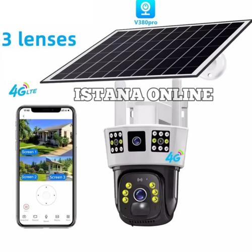Jual IP Cam Camera CCTV SIM-card 4G Solar Panel TIGA lensa / TIGA Layar ...