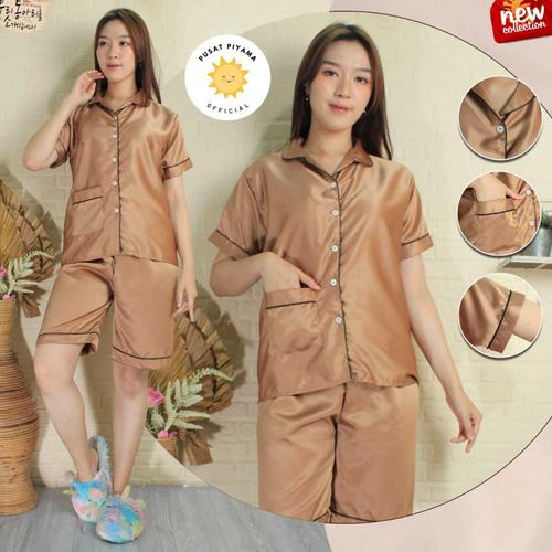 Jual Piyama Satin Setelan Dewasa Wanita Lengan pendek Celana Pendek Baju Tidur Cewe Polos ...