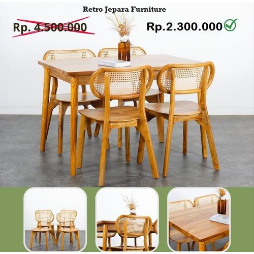 Jual Set Kursi Makan Rotan Retro Kayu Jati Jepara Kursi Cafe Resto Terbaru - SET 4 KURSI, BELUM ...