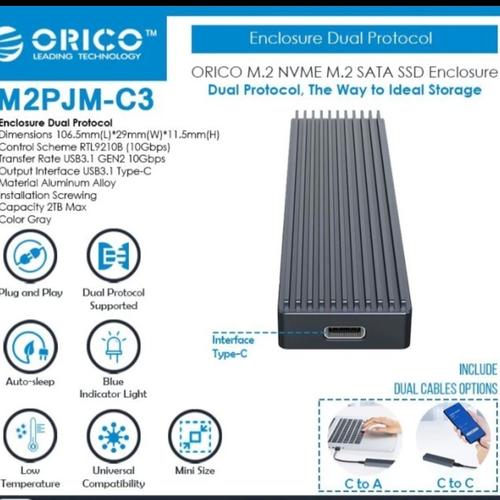 Jual Orico M2 M.2 SATA NVME NGFF SSD Dual Protocol Enclosure Casing ...