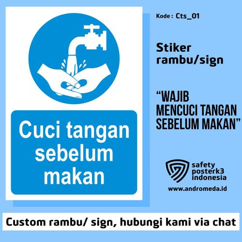 Jual Stiker Vinyl Sign Rambu K3 Cuci Tangan Sebelum Makan - 20x15 cm ...