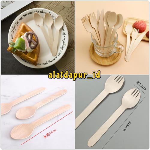 Jual 100pcs 16CM sendok kayu dessert cake kue sendok kayu kecil garpu ...