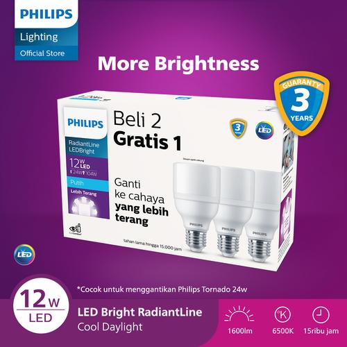 Promo Lampu Philips Bohlam Multipack RadiantLine LEDBright 12W Putih ...