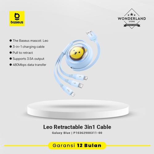 Promo Baseus Leo Retractable Cable 3in1 Lightning+Micro USB+USB-C 3.5A ...