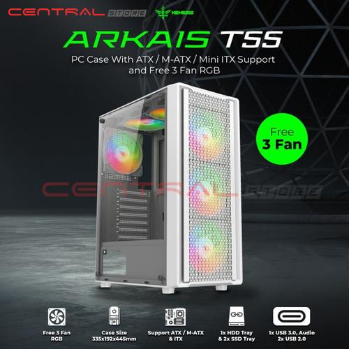 Jual CASING PC GAME NYK ARKAIS T55 PLUS 3 FAN RGB GAMING CASE ATX ITX WHITE - Kab. Garut ...