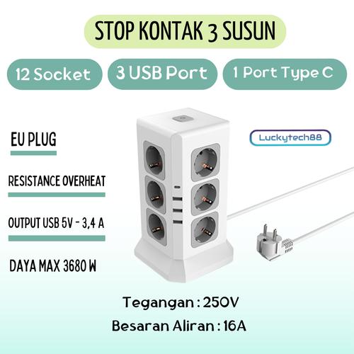Jual Vertical Smart Plug Socket | Stop Kontak Vertikal 3 Susun 3 Usb ...
