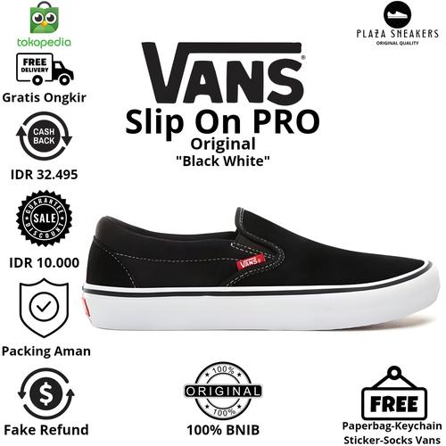 Jual Sepatu Vans Slip On PRO Black White Pria Wanita Sneakers Original ...