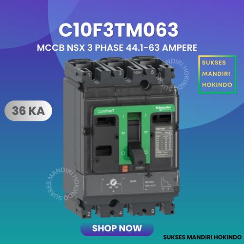 Promo MCCB 3 Phase 63 Ampere 3P 63A Breaker 36kA 44.1-63 Amper C10F3TM063 NSX100F Schneider ...