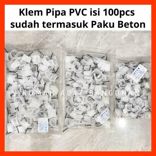 Jual Klem Pipa PVC isi 100pcs Termasuk Paku Beton Kleman Kabel Plastik ...