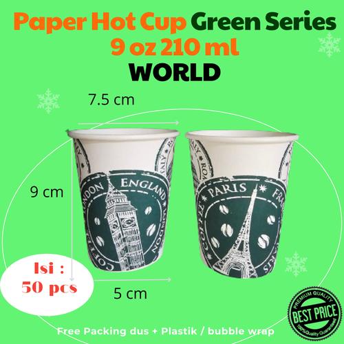 Jual Paper Hot Cup Gelas kertas 9 oz 210ml Motif WORLD to PARIS Coffee isi 50 pcs Green Series ...