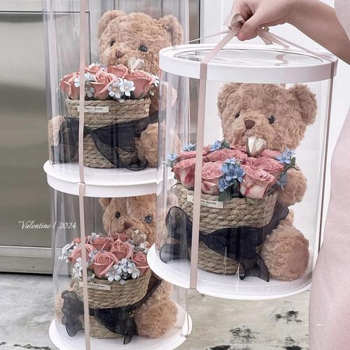 Jual Suphaa cutee teddy bear with fresh roses bouquets bucket buket ...