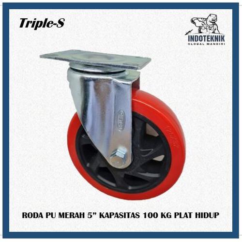 Jual Roda PU Merah 5 inch Double Bearing Roda Trolly 5" Plat HIDUP Roda ...