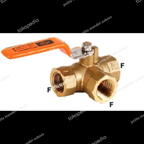 Jual kran ball Valve Kuningan tri 3 way female 1/4" cabang 3/pcs ...