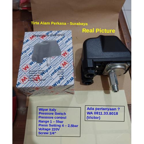 Jual Pressure Switch Wipar Italy 220v 1phase range 5bar drat ¼” ¼ inch ...