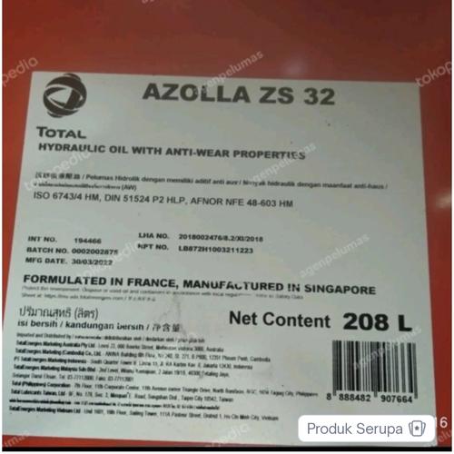 Jual oli hidrolik total azolla zs 32 pelumas isi 208liter - Jakarta ...