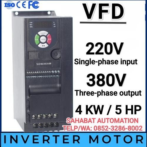 Jual Inverter 220V To 380V 4 KW 5 HP Input 1 Phase 220V - Output 3 Phase 380V VFD 4KW 5HP 5,5HP ...