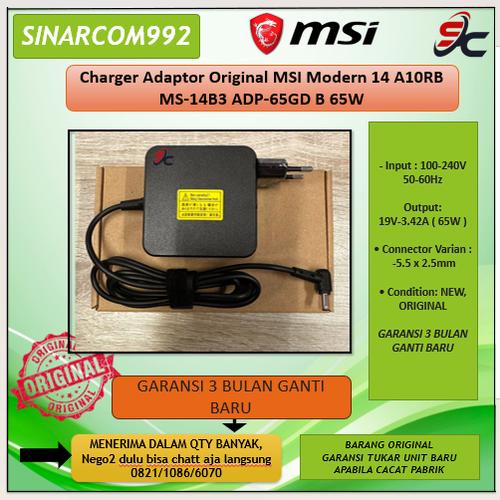 Jual Charger Adaptor Original MSI Modern 14 A10RB MS-14B3 ADP-65GD B ...