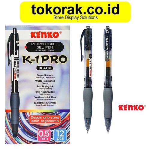 Jual PULPEN GEL K-1 KENKO GEL PEN K1 RETRACTABLE 0.5 BOLPEN HITAM BOLPOIN - K-1 PRO, 1PCS ...