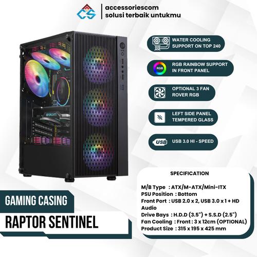 Jual Casing Gaming RAPTOR SENTINEL - Casing Gaming FULL ATX - PLUS 3FAN ...