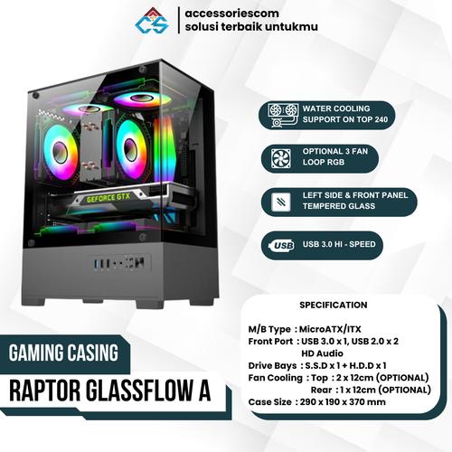 Jual Casing Gaming Raptor Glass Flow A Series BLACK M-ATX / ITX ...