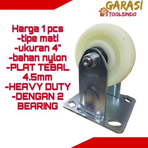 Jual HEAVY DUTY Roda troli nylon 4" mati roda trolly 4 inch bearing ...