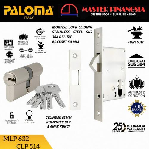 Jual PALOMA MLP 632+CLP 514 MORTISE CYLINDER PINTU SLIDING/GESER 50MM SUS 304 - Jakarta Pusat ...
