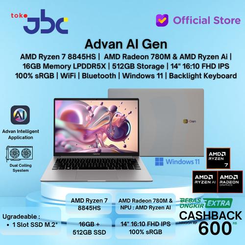 Promo Laptop Advan AI GEN Ryzen 7 8845HS 16GB 512GB Radeon 780M FHD IPS ...
