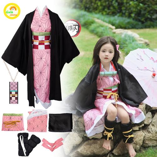 Jual Kostum Kimetsu No Yaiba Anak Costume Kids Cosplay Nezuko Kimetsu ...