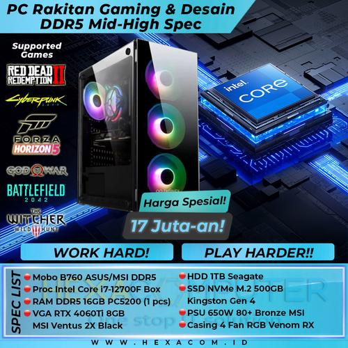 Jual PC Rakitan Gaming High End DDR5 Intel i7-12700F RTX 4060Ti 8GB ...