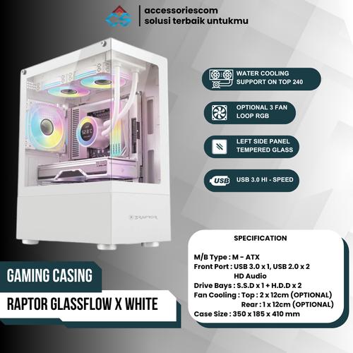 Jual Casing Gaming Raptor Glass Flow X Series White - Casing Gaming ...